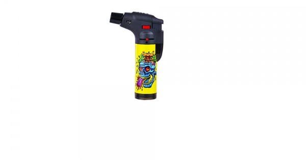 Prof Crazy Skulls Windproof Blue Flame Lighter - Yellow