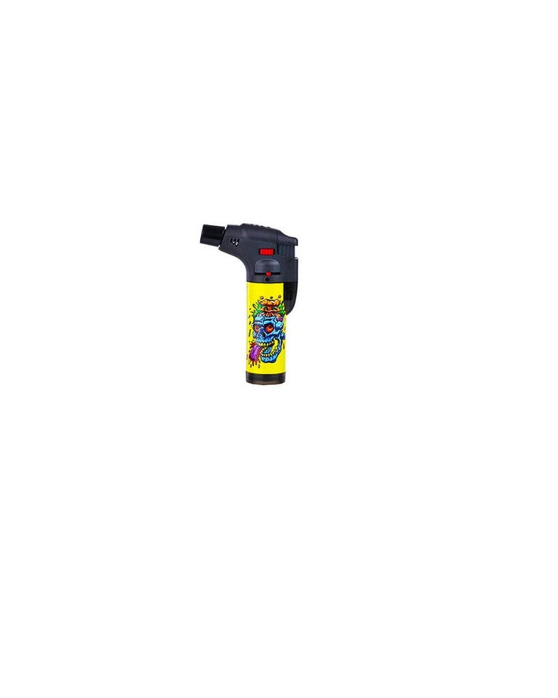 Prof Crazy Skulls Windproof Blue Flame Lighter - Yellow
